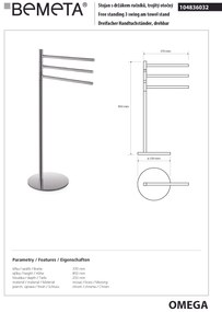 Bemeta Design OMEGA: Stojan s držákem ručníků trojitý otočný -