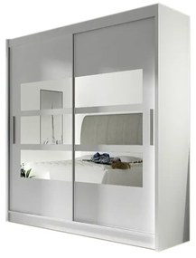 Posuvná šatní skříň BEGA III se zrcadlem, 180x215x57, bílá mat