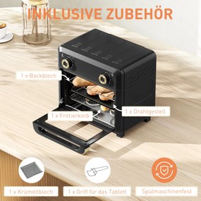 HOMCOM Minitrouba s horkovzduchem, fritéza s horkým vzduchem, časovač, vnitřní osvětlení, 10 L, černá