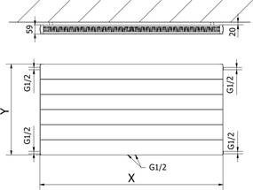 Mexen Line CCL11 deskový radiátor 300 x 1400 mm, spodní středové připojení, 637 W, černý - W6C11L-030-140-70