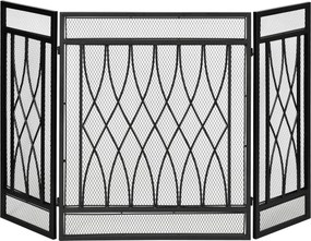 HOMCOM Skládací Ochranná Zástěna Krbu s 3 Panelovým Kloubovým Kovovým Rámem 126x3x80 cm Černá | Aosom