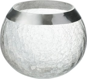 Transparentní skleněný kulatý svicen na čajovou svíčku se stříbrným zdobením L - Ø 15*12 cm
