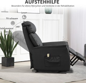 HOMCOM Elektrické křeslo na vstávání, televizní křeslo, křeslo s pomůckou při vstávání, polohovací funkce, umělá kůže, 80 x 94 x 104 cm, černé