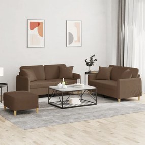 3dílná sedací souprava s polštáři hnědá textil 3202113
