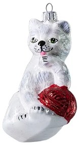 Skleněná kočka s červeným klubíčkem