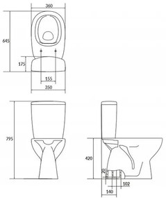 Cersanit ARTECO - WC kombi + antibakteriální sedátko s funkcí pomalého zavírání, vertikální odpad, K667-077