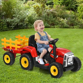 Costway 3-rychlostní dětský traktor 12 V pojízdný traktor s – červený