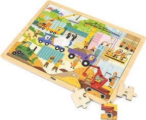 Dřevěné puzzle 48 dílků Viga Stavební stroje