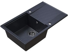 Sink Quality Sink55, kuchyňský granitový dřez 780x460x215 mm + grafitový sifon, černá skvrnitá, SKQ-SINK.B.1KDOL.XB