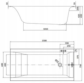 Cersanit Larga akrylátová vana 150x75cm + nožičky, bílá, S301-304