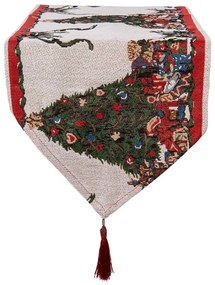Béžový běhoun se střapcem a vánočními stromky Christmas Rustic - 33*180 cm
