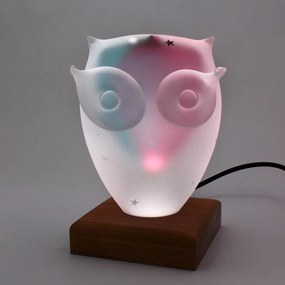 Skleněná lampa - sova, FLOWER - růžová a tyrkysová, 18 cm | České sklo od Artcristal Bohemia