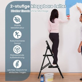 Costway 2-stupňová skládací stolička s žebříkem s polstrovanou rukojetí, černý