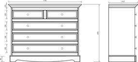 Bílý nábytek Komoda Belluno Elegante 5 šuplíky, šedá-borovice, masiv, borovice