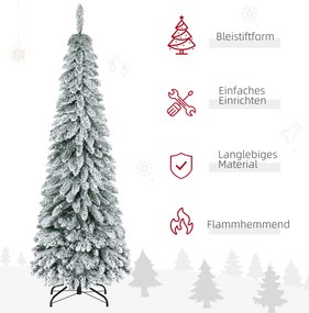 HOMCOM Umělý vánoční strom, 1,80 m, s 523 větvemi, umělý sníh, realistický vzhled, štíhlý tvar