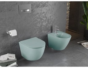 Mexen Lena WC mísa Rimless s pomalu padající deskou slim, duroplast, Světle matová zelená - 30224048