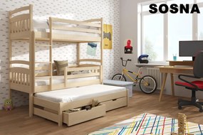 Patrová postel ALAN 90x200 cm s přistýlkou a úložným prostorem- přírodní