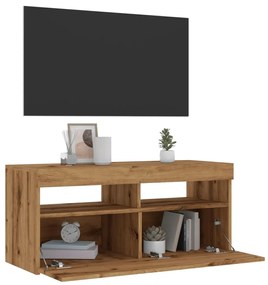 TV stolek s LED dub artisan 90 x 35 x 40 cm kompozitní dřevo