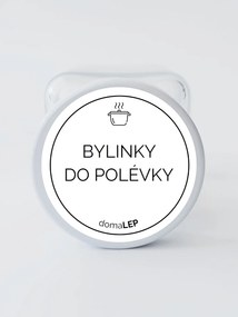 Samolepka na kořenky BYLINKY DO POLÉVKY bílá 5 cm základní písmo