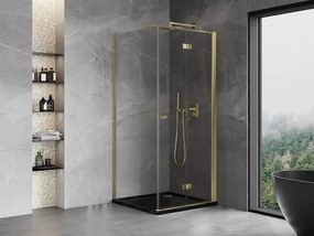 Mexen Mist-F T, 1-křídlý ​​skládací sprchový kout pravý 75 x 75 cm, čiré sklo, zlatý lesklý profil, 8A6T-075-075-50-00-P