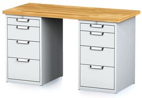 Alfa 3 Dílenský stůl MECHANIC I se 2 zásuvkovými dílenskými boxy na nářadí místo nohou, 8 zásuvek, 1500 x 685 x 880 mm, šedé dveře