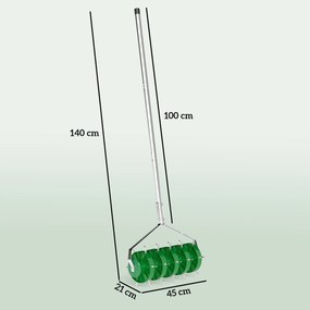 Outsunny Provzdušňovač trávníku o šířce 45 cm Ruční provzdušňovač trávníku s 30 železnými hroty Ocel Tmavě zelená barva
