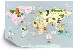Fototapeta Animals World Map For Kids Wallpaper Design Hladký vinyl 104x70.5