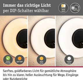 P 94956 LED venkovní nástěnné svítidlo Aureva pohybové čidlo IP65 kruhové 220mm 2200 - 4000K 20,5W 230V antracit/bílá polykarbonát - PAULMANN