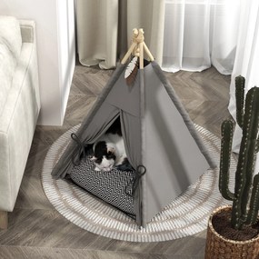 PawHut teepee stan pro domácí mazlíčky, stan pro kočky s odnímatelným a pratelným polštářem, domeček pro kočky s protiskluzovou podlahou, míček na hr…