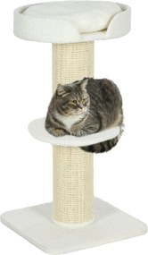 PawHut Kočičí škrabací strom Výška 91 cm 3-podlažní kočičí věž s odpočinkovou platformou a sisalovým sloupem 45x45x91 cm Krémová | Aosom
