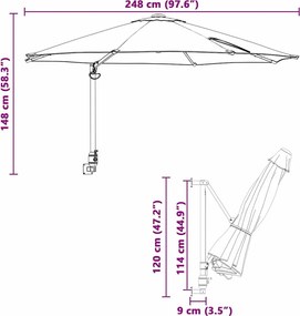 vidaXL Zahradní slunečník Bordeaux červená 248 x 248 x 148 cm [42003231]