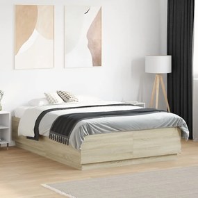 Rám postele s LED osvětlením dub sonoma 140 x 190 cm kompozit 3209641