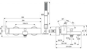 Ideal Standard Extra - Vanová baterie nástěnná se sprchovým setem, magnetově šedá BD514A5