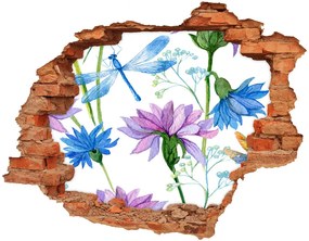 Wallmuralia Samolepící díra na stěnu Květiny a vážky 90x70 cm