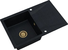 Sink Quality Obsidian, kuchyňský granitový dřez 790x500x210 mm + zlatý sifon, černá skvrnitá-Brocade, SKQ-OBS.B.1KDO.XG