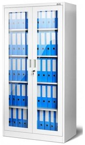 JAN NOWAK - Kovová policová skříň se zámkem prosklená AMELIE - bílá- rozměr 185x90 cm - 3D6477