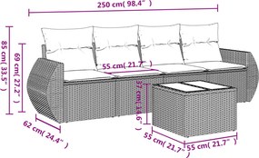 5dílná zahradní sedací souprava s poduškami černá polyratan 3253422