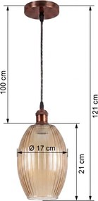 Brilagi-LED Lustr na lanku R GLASS 1xE27/60W/230V pr. 17 cm měděná/kouř béžová