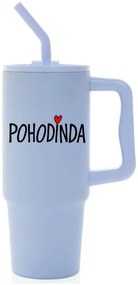 POHODINDA - světle modrá cestovní termoska s barevným víčkem 900 ml