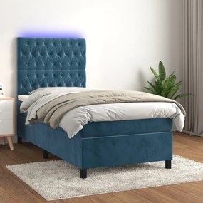 Box spring postel s matrací a LED tmavě modrá 80 x 200 cm samet 3136273