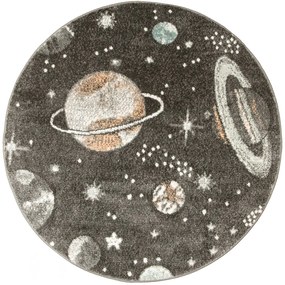 Kulatý dětský koberec Lima C288A Planety Vesmír šedý Rozměr: průměr 100 cm