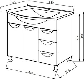 Lavedo Oscaro 85 koupelnová skříňka s umyvadlem s košem na prádlo, litý mramor