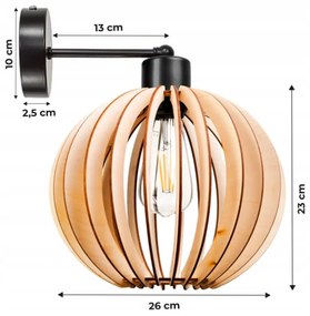 BERGE Nástěnná lampa - kinkiet - E27 - dřevěná koule - černá