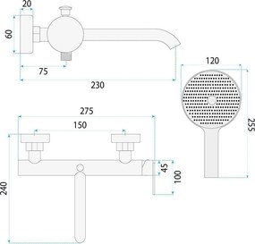 Rea Ontario Side, vanová baterie s ruční sprchovou soupravou, černá matná, REA-B6540