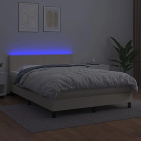 Box spring postel s matrací a LED krémová 140x190 cm umělá kůže 3134101