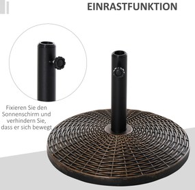 Outsunny stojan na slunečník 25 kg držák na slunečník ratanový vzhled stojan s košem na slunečníky Ø35/Ø38/Ø48 mm antický bronz Ø53 x 40 cm |