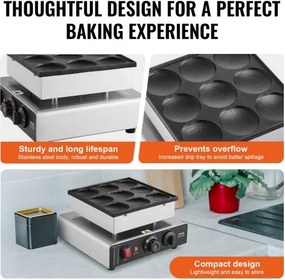 9PCS 76 mm Dutch Pancake Maker Komerční Dorayaki Baker 850 W nepřilnavý