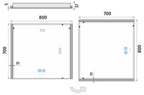 Nimco LED zrcadlo 800x700 se dvěma dotykovými senzory - ZP 11003VX