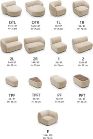PCo Modul k sedací soupravě BONO 2L/2R 144 cm Roh pohovky: Pravý roh, Barva látky: Kávově hnědá (Dress me 21)