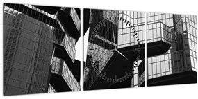 Obraz skleněných budov (s hodinami) (90x30 cm)
